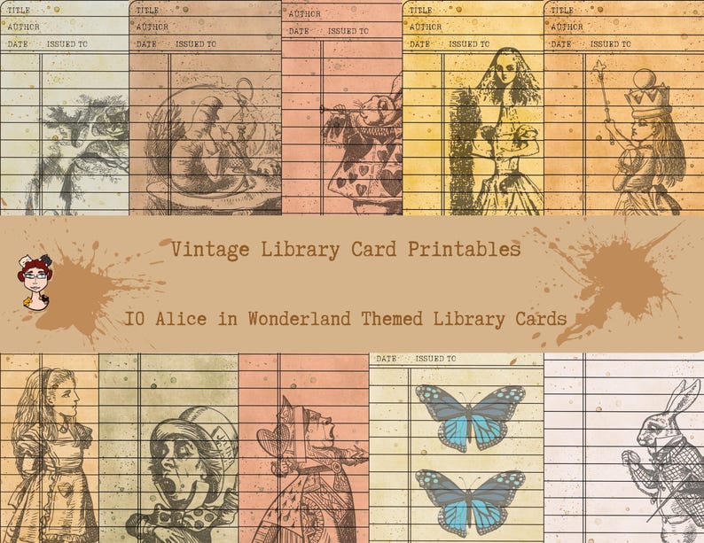 10 Printable Vintage Style Library Cards | 10 Color Variations | 10 ...