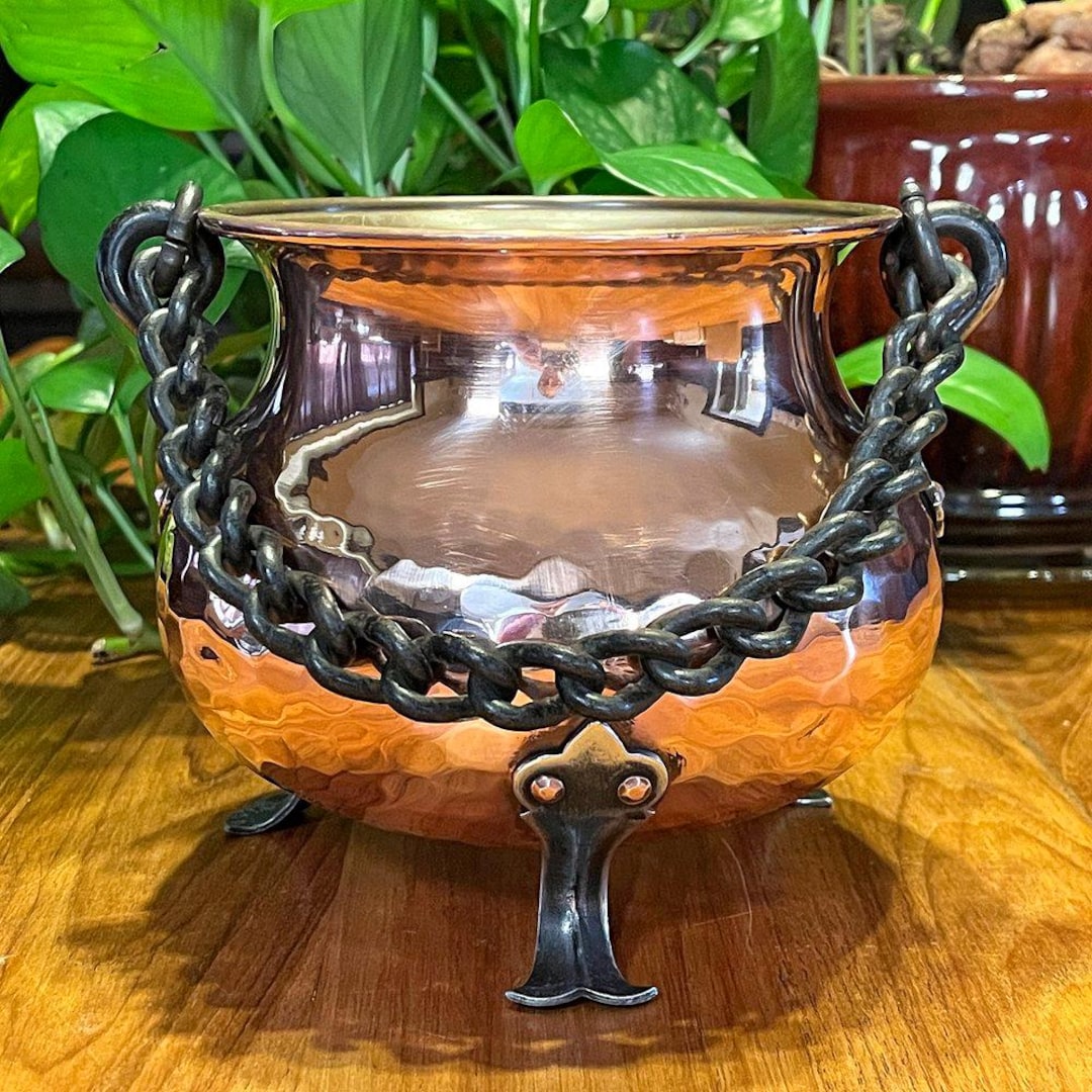 Hand-hammered Copper Cauldron With Iron Chain - Etsy