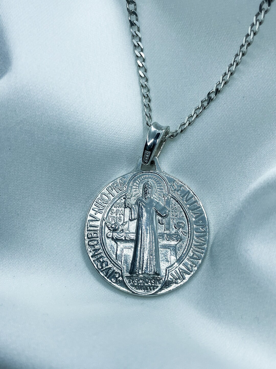 Saint Benedict Silver Medal, Benedict of Nursia Medallion, Sterling ...