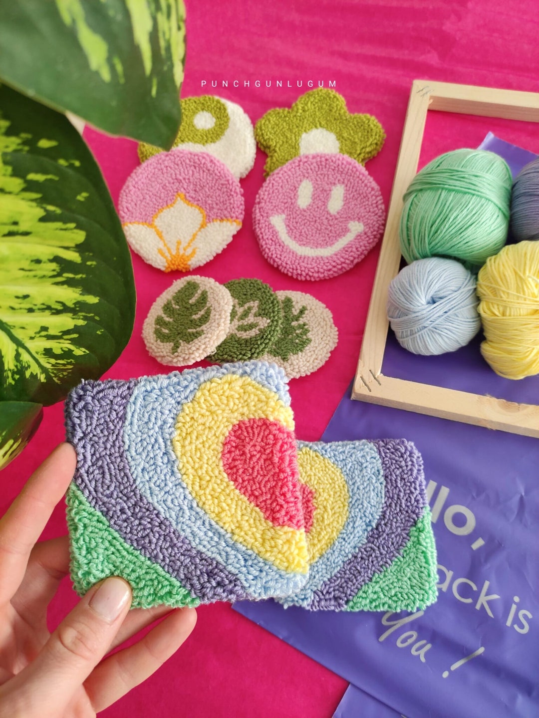 Punch Needle Coasters, Yin Yang, Heart Pattern, Set of 2 - Etsy