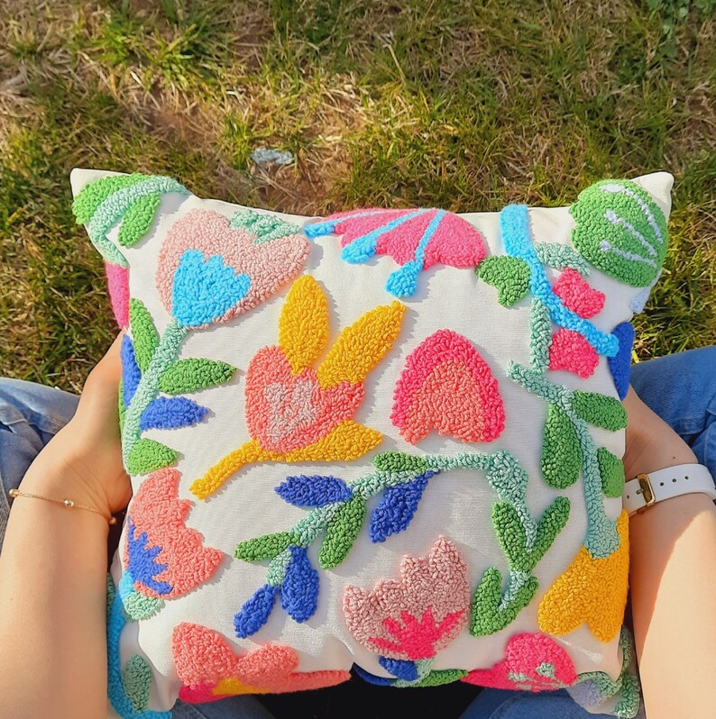 Handmade Punch Needle Decorative Pillows Hand Tufted Punch - Etsy