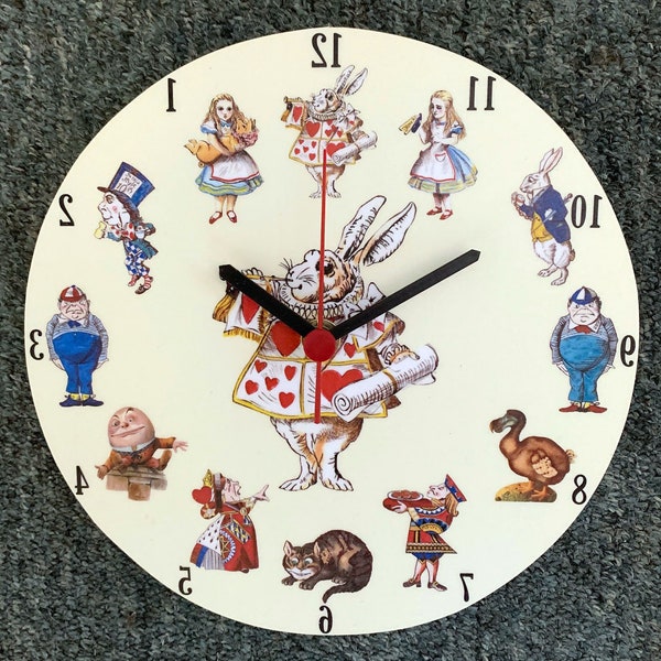 Alice in Wonderland Backwards Clock - Etsy UK