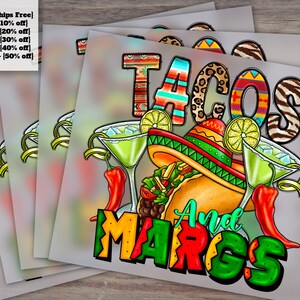 Cinco De Mayo Tacos and Margs Design Mexican Food Theme Heat Transfer ...