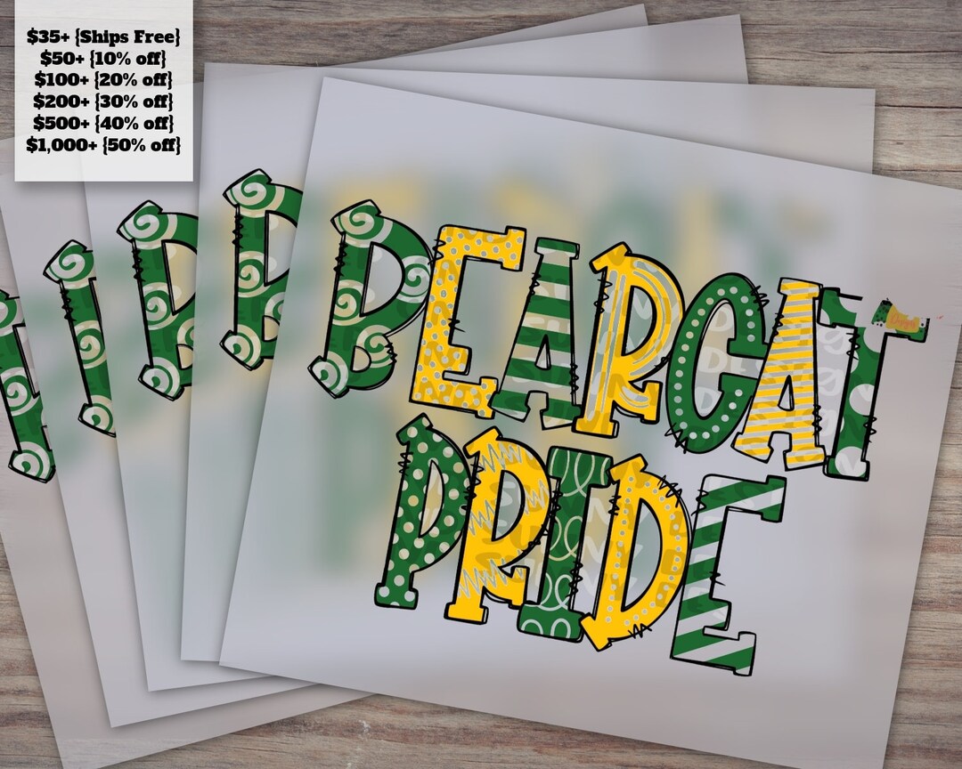 Bearcat Pride Spirit Tee Mascot Doodle Design Ready to Press Heat ...