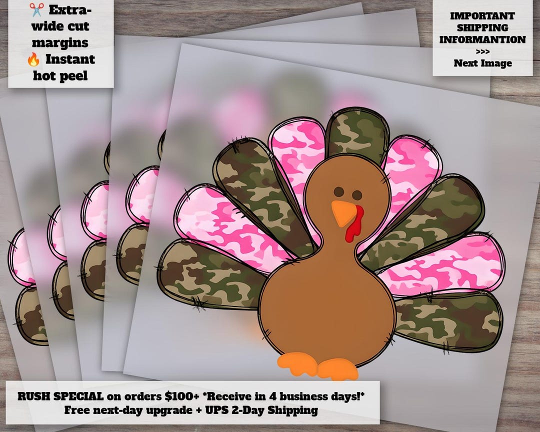 Thanksgiving Turkey Army Camo for Girls | Fall Waterslide Heat Transfer ...
