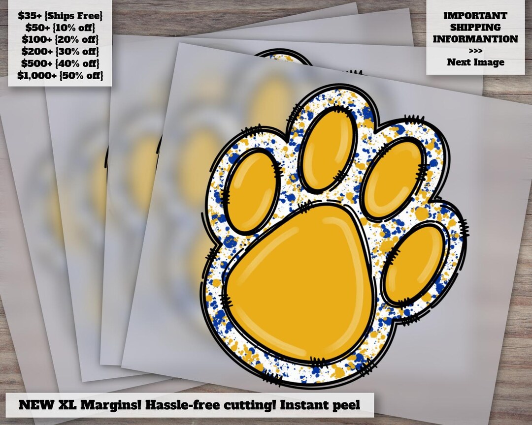 Hand-drawn Gold and Blue Paw Print Design | Doodle Art for Football ...