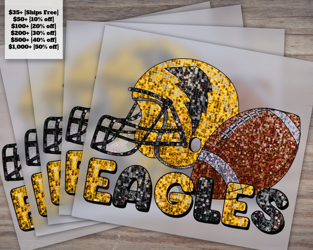 Black Gold Sequin Eagles Football Heat Transfer and Ready-to-press DTF - Etsy