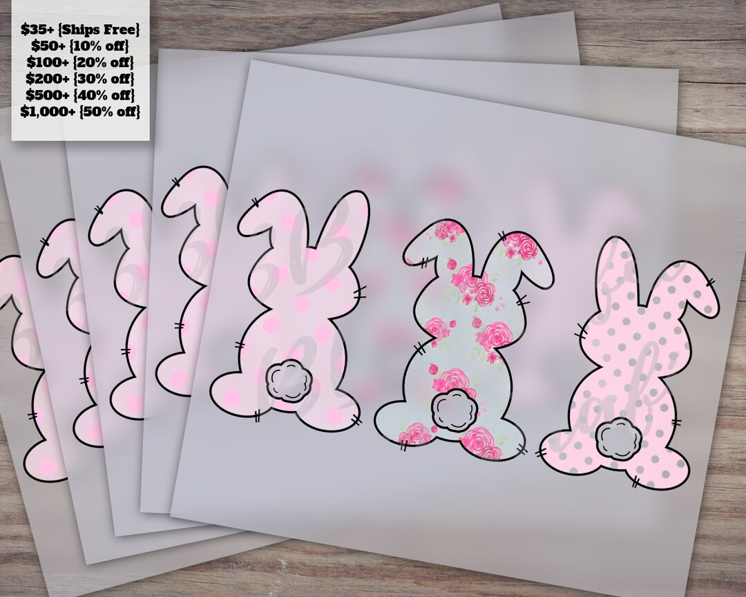Easter Bunny Trio DTF Transfer Pastel Pink and Teal Floral Design Ready ...