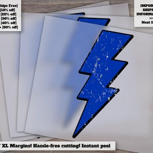 Royal Blue Distressed Lightning Bolt Design, Waterslide Iron On, Ready ...