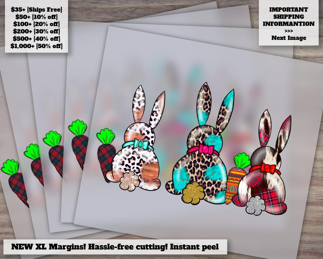 Easter Bunny Heat Transfer, DTF Ready to Press, Western Bunny Design ...