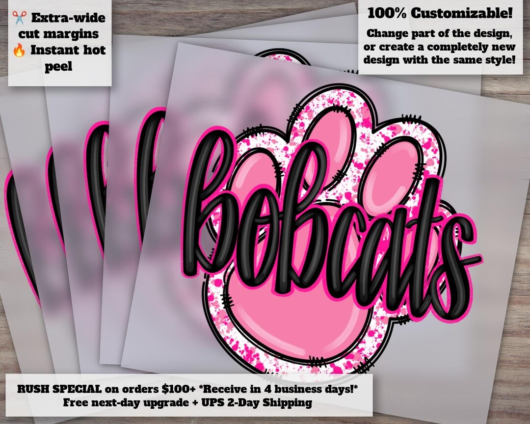 Pink Bobcats Hand Drawn Design for Heat Transfer | Football Mascot With ...