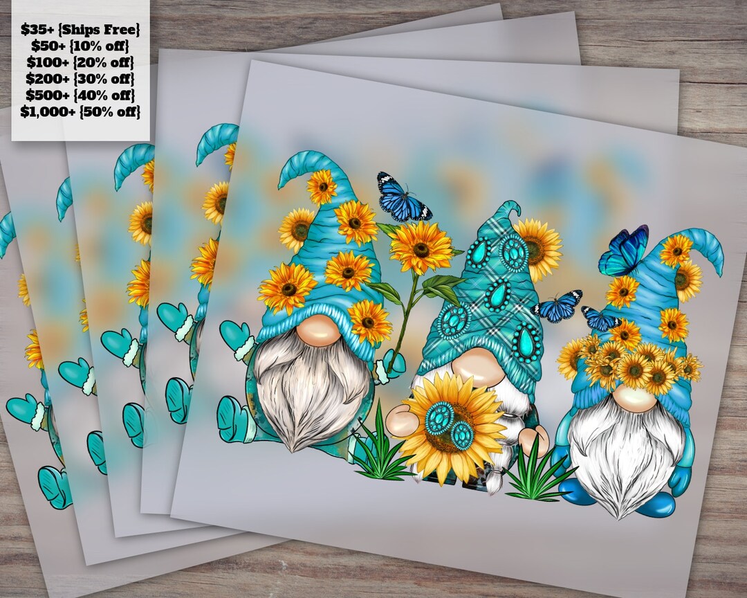 Sunflower Gnome Design for Heat Transfer, Cute Glitter Gnome Pattern ...