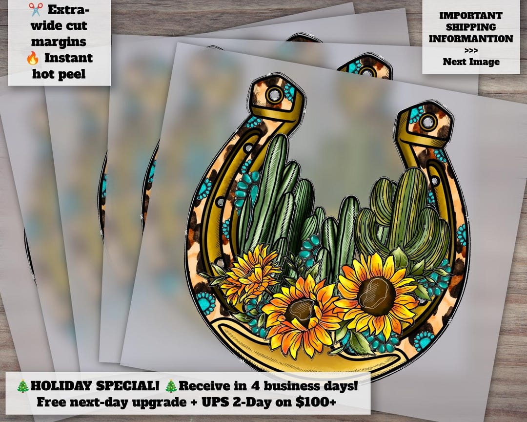Western Cactus Horseshoe Design With Turquoise Gemstone and Sunflower ...