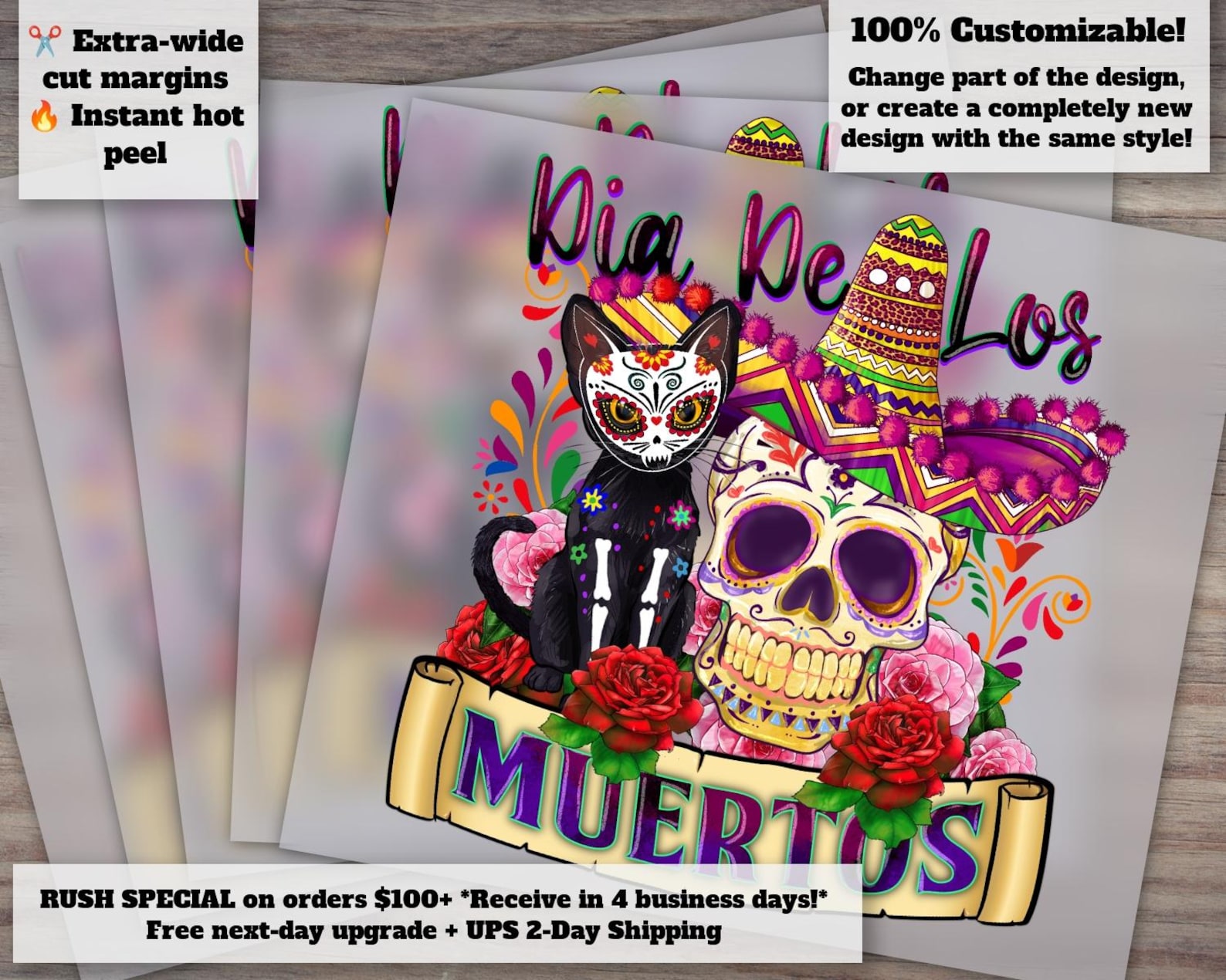 Mexican Skull Design for Dia De Los Muertos, Ready for DTF Heat ...