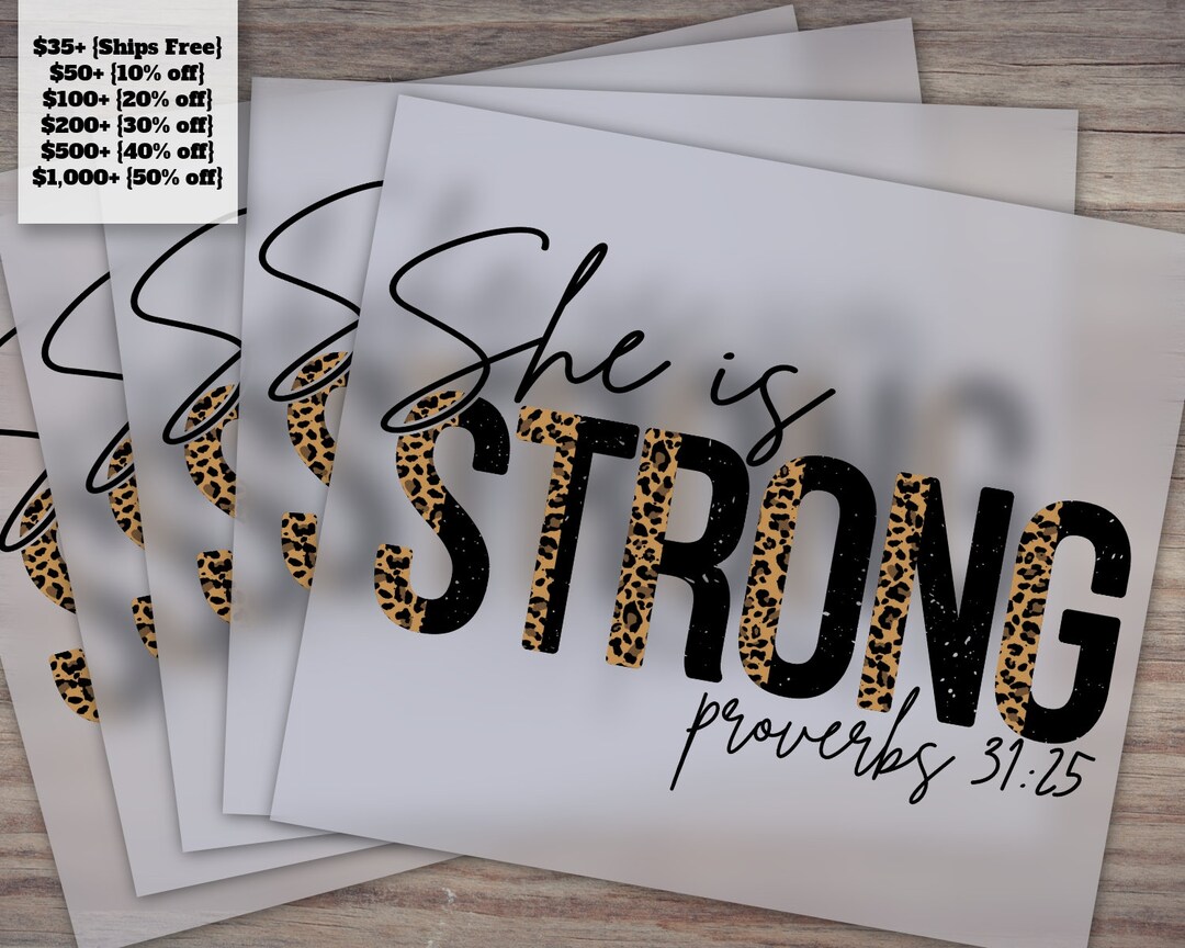 Proverbs 31:25 Christian Heat Transfer Design She is Strong Faith Quote ...