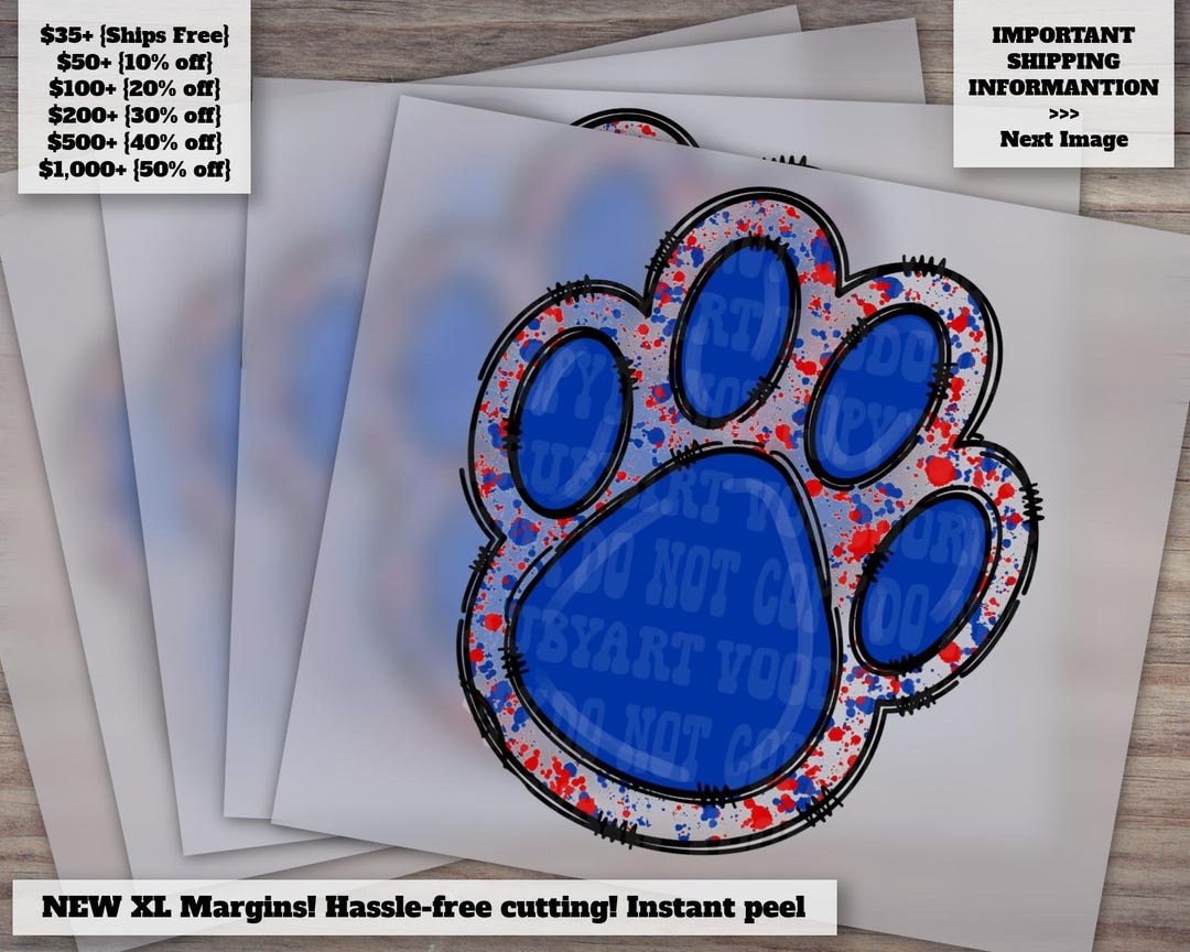 Hand-drawn Red and Blue Paw Print Design, Ready-to-press Mascot for ...