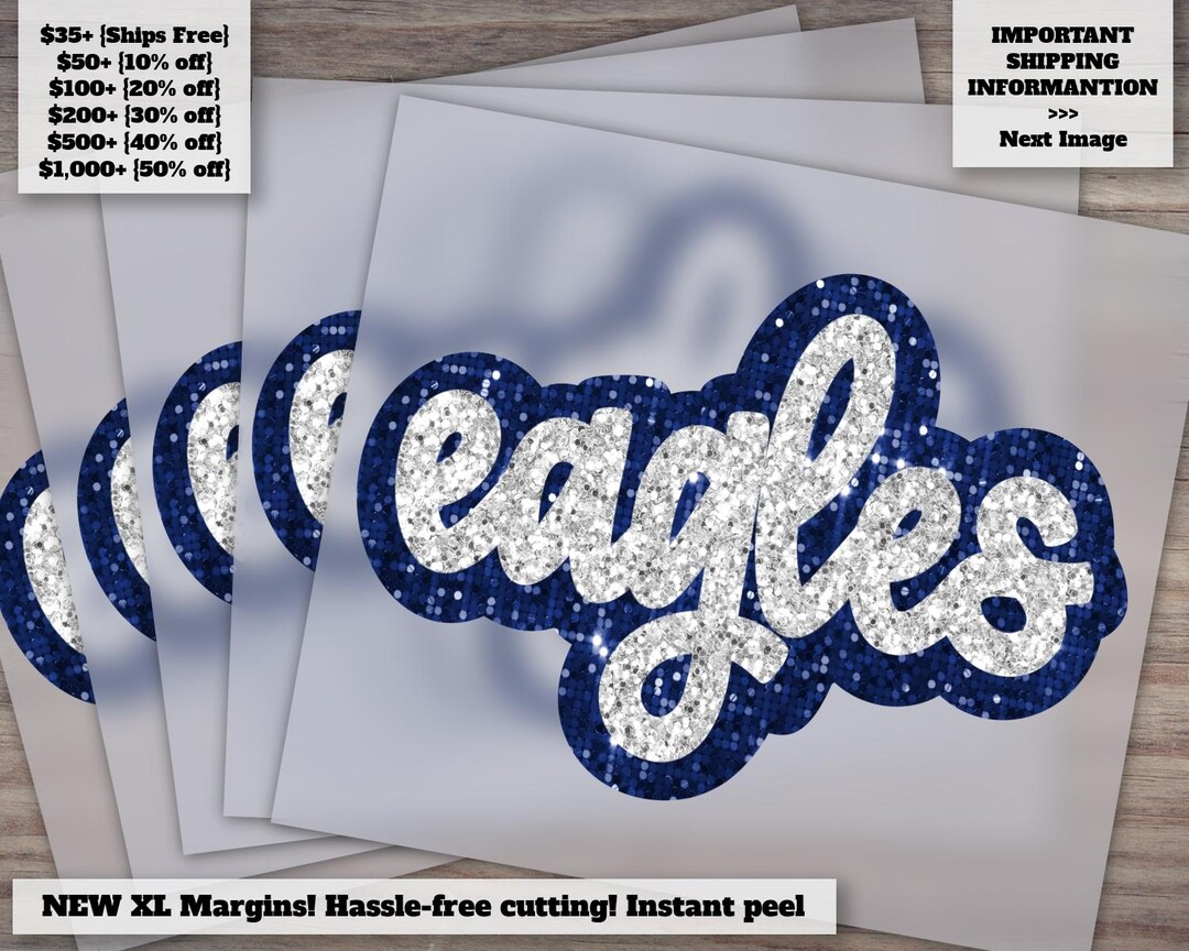 Eagles Glitter Sequins Hand Drawn Faux Patch Appliqué | Football DTF ...