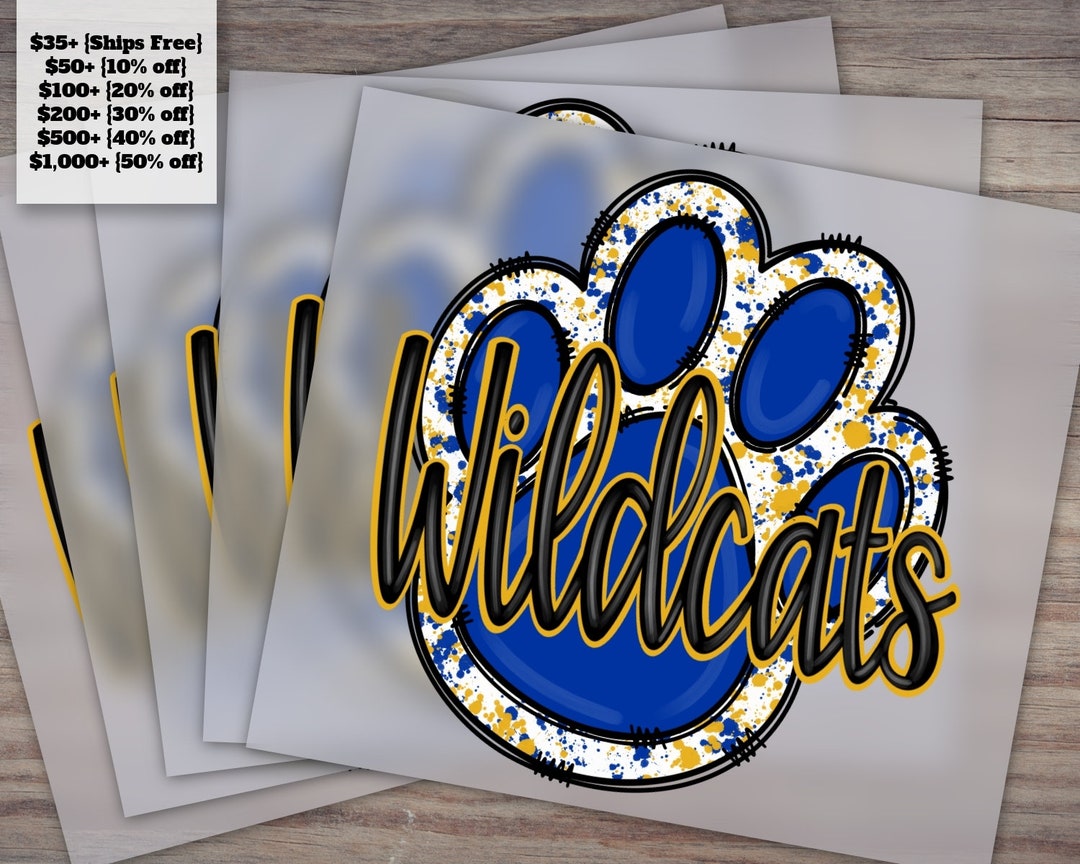 Wildcats Hand Drawn Design, Blue Gold Paw Print Art, Ready-to-press ...