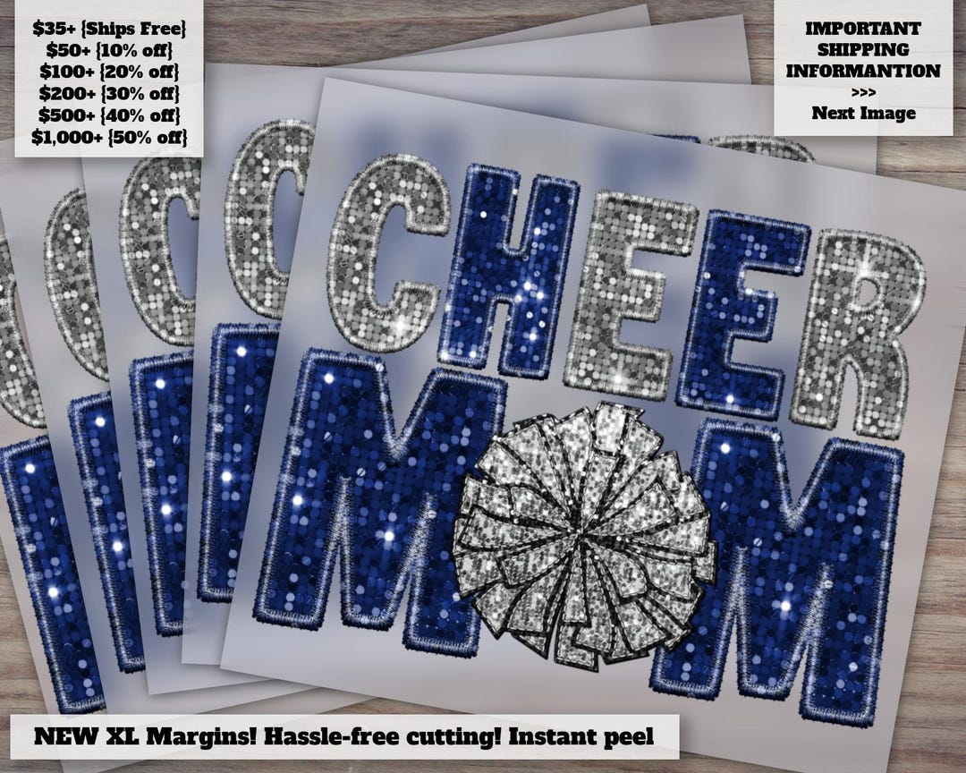 Blue and Silver Cheer Mom Glitter Design, Cheerleading Heat Transfer ...