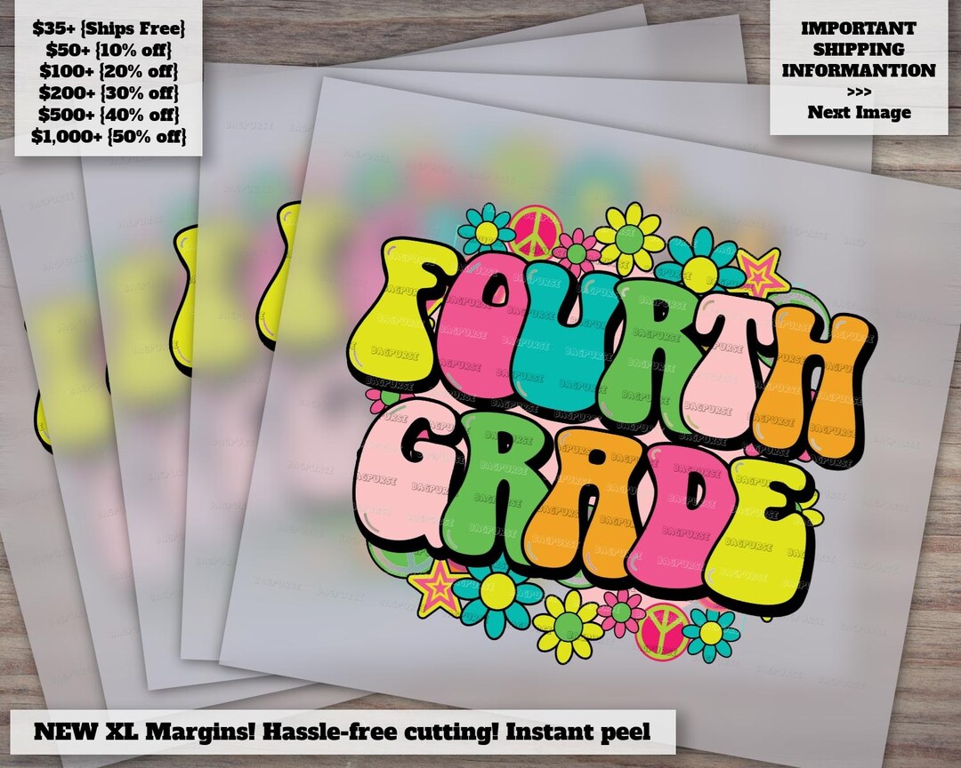 Retro 4th Grade Girls School Flowers Design, Ready to Press for Heat ...