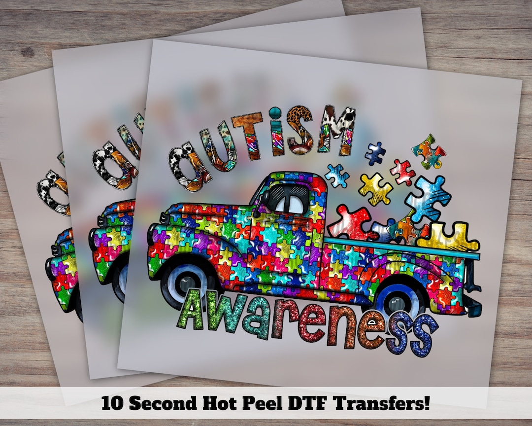 Custom DTF Prints: Western Design Autism Awareness Truck - Etsy