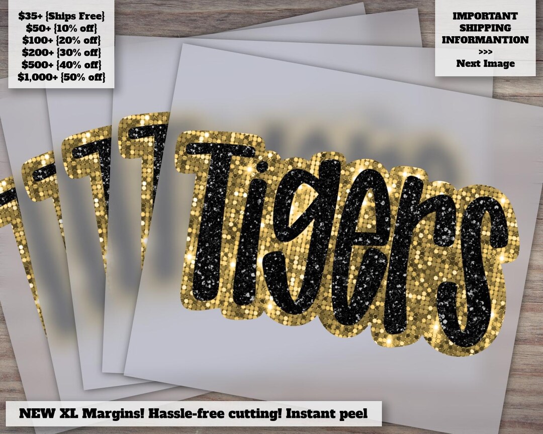 Hand Drawn Tigers Sequins Design | Faux Appliqué Patch for Football ...