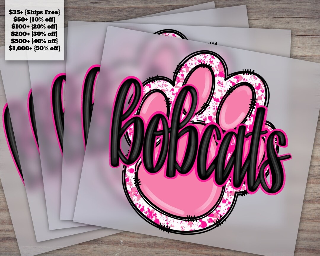 Pink Bobcats Hand Drawn Design for Heat Transfer Football Mascot With ...