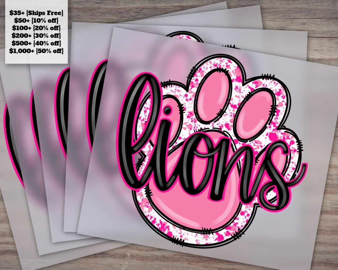 Hand-drawn Pink Lions Design, Pink Football and Paw Print, October ...