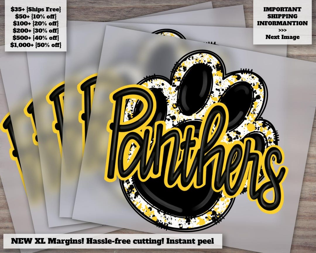 Hand Drawn Panthers Football Design, Black Yellow Paw Print, Ready to ...