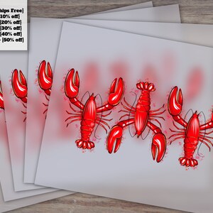 Hand-drawn Crawfish and Lobster Designs for Heat Transfer, DTF, Ready ...