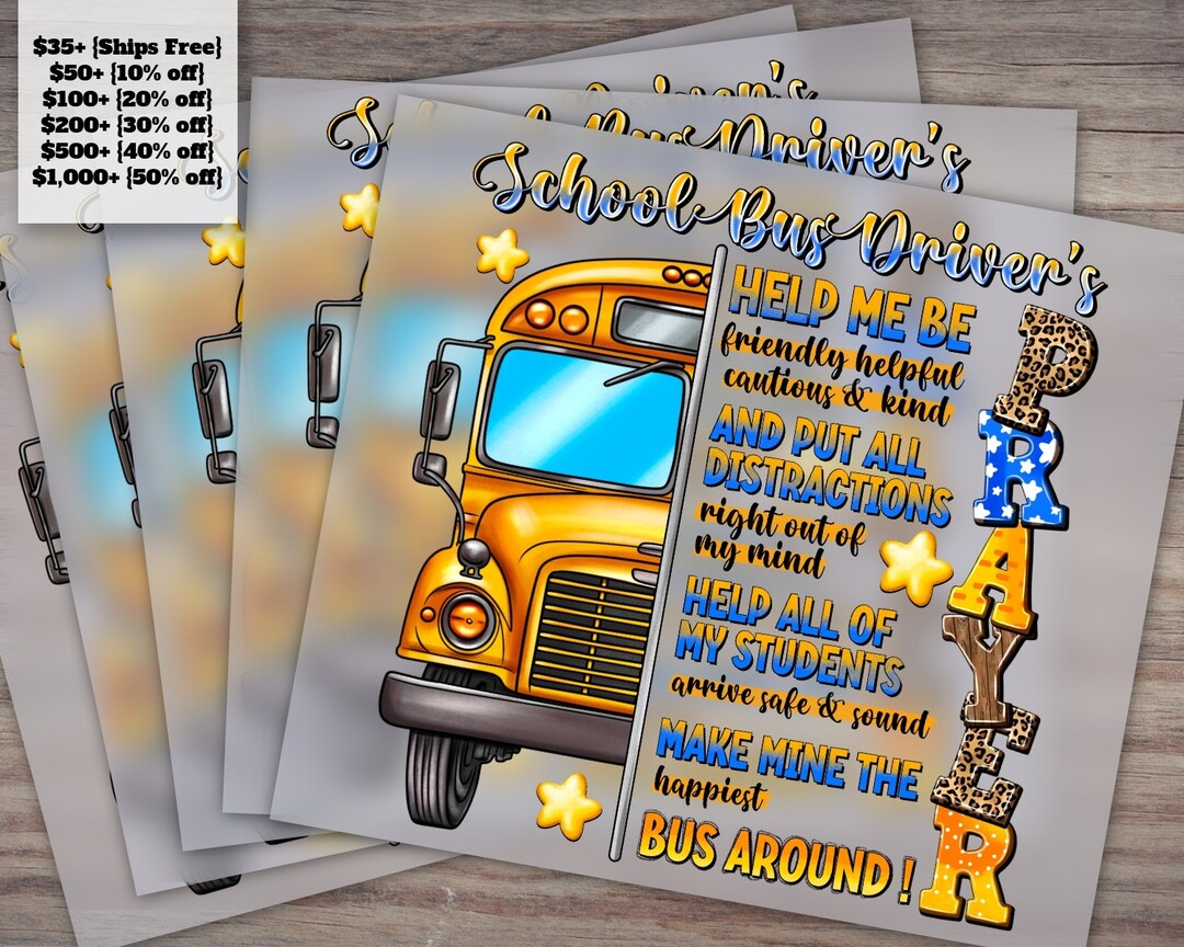 School Bus Driver Prayer Design for Back to School Heat Transfer, DTF, Ready to Press, Western ...