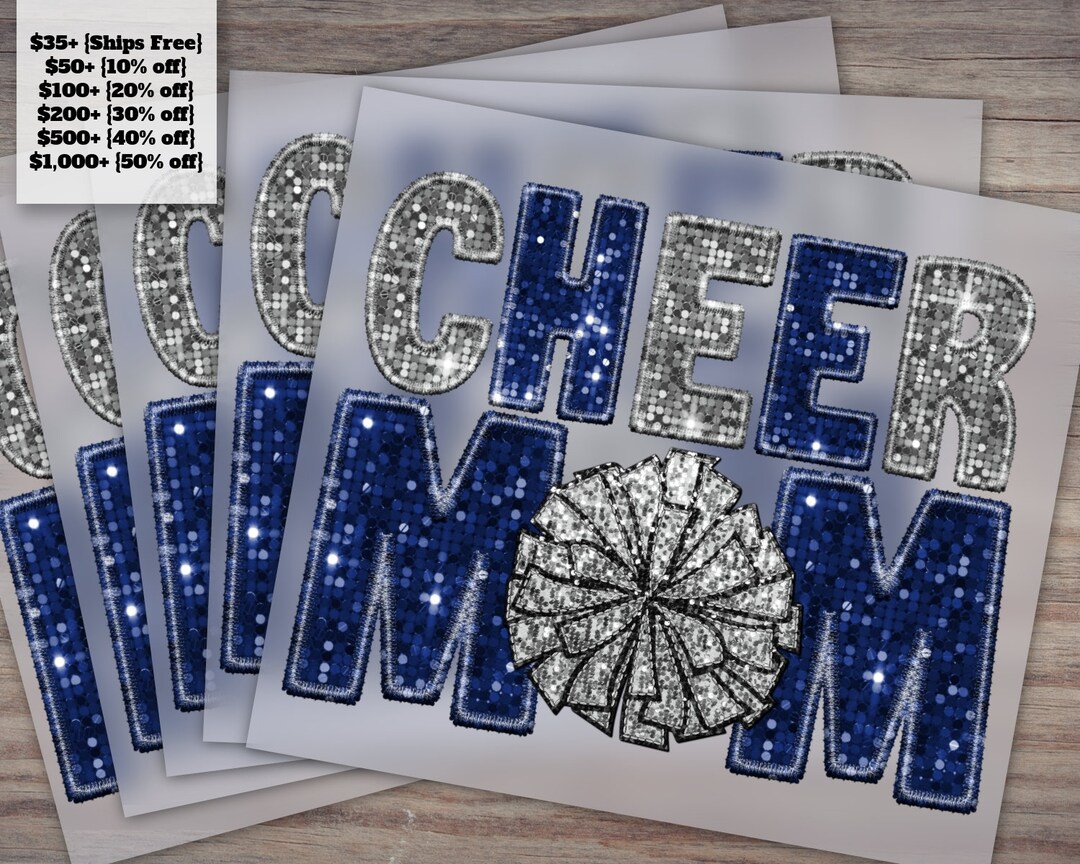 Blue and Silver Cheer Mom Glitter Design, Cheerleading Heat Transfer ...