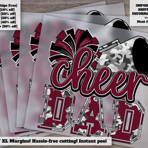 Camo Cheer Dad Design With Megaphone and Maroon Cheer Poms for Heat ...