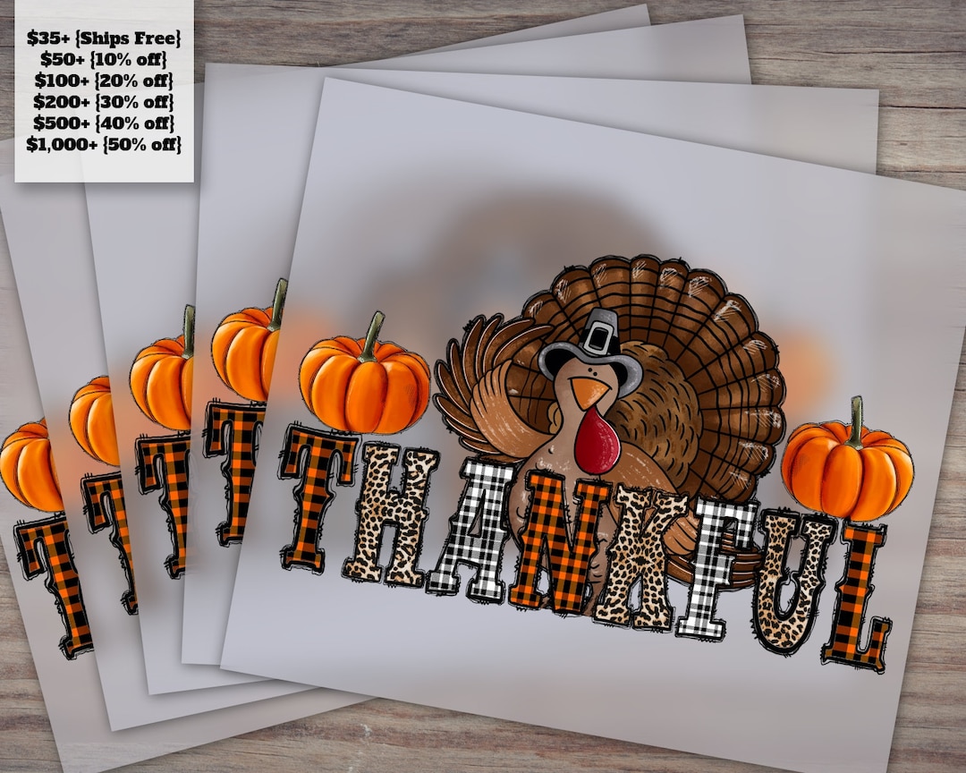 Thankful Thanksgiving Turkey Dtf, Thankful Print, Thanksgiving Dtf ...