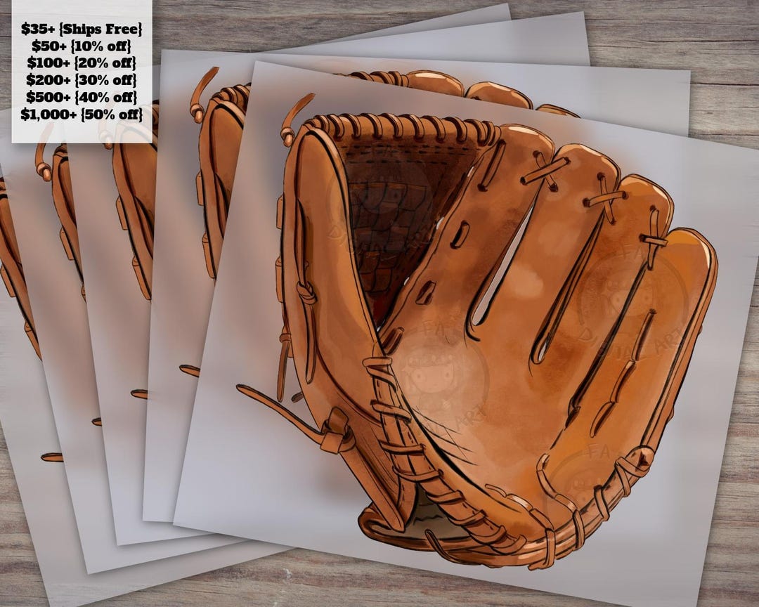 Baseball Glove Hand Drawn Design for Heat Transfer Ready to Press DTF ...