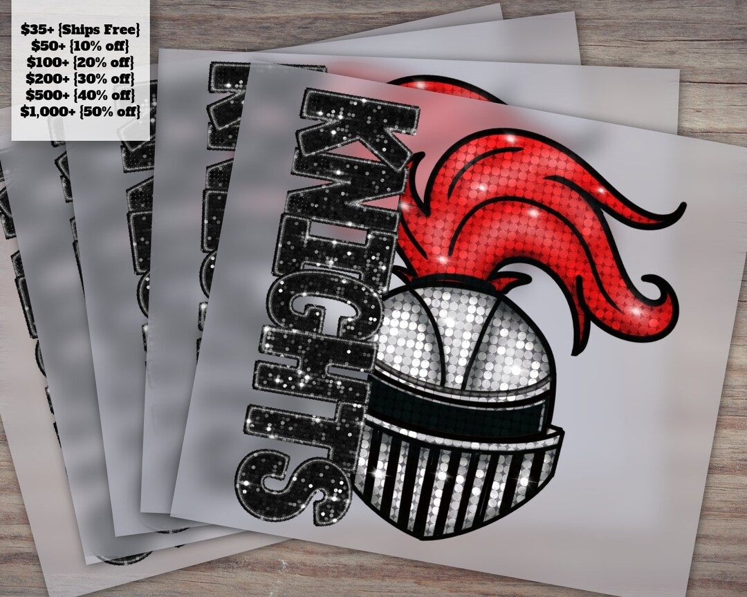 Glitter-effect Knights Mascot, Ready to Press, School Spirit Heat ...