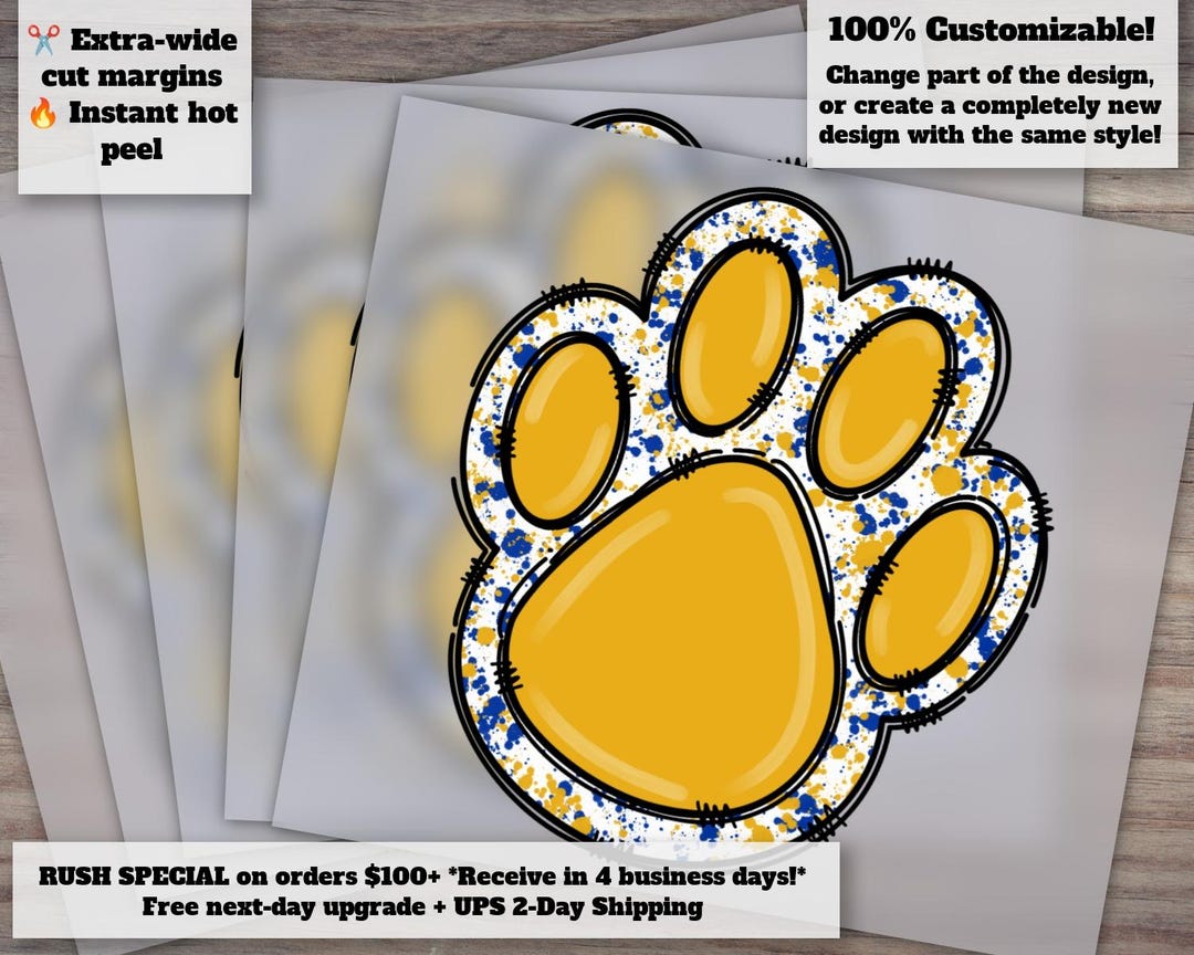 Hand-drawn Gold and Blue Paw Print Design | Doodle Art for Football ...