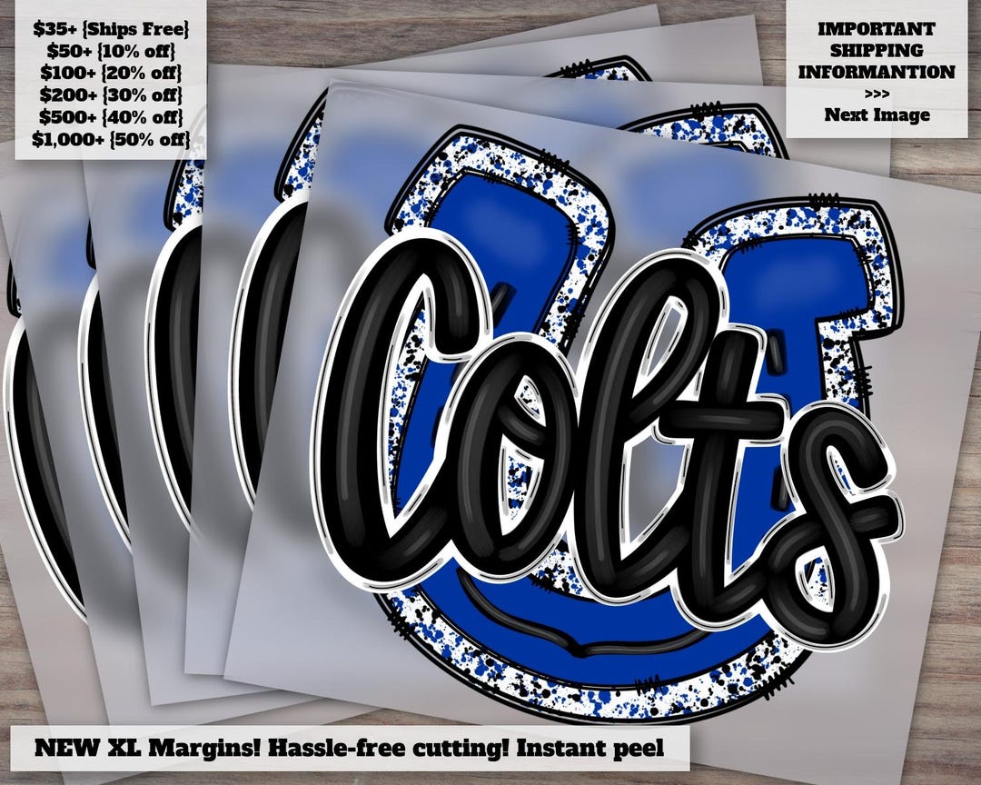 Blue Colts Football Mascot Hand Drawn Design, DTF Heat Transfer Ready ...