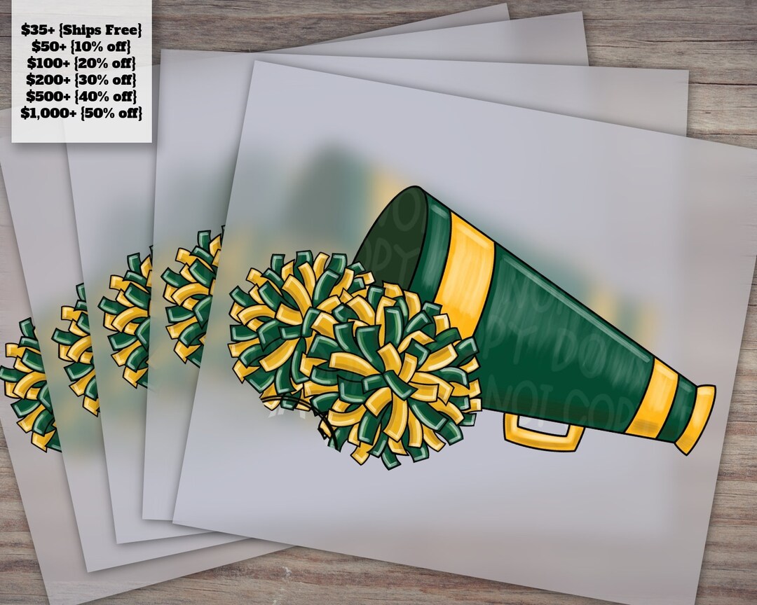 Green and Gold Cheer Team Design, Hand-drawn Cheerleader Art, Heat ...