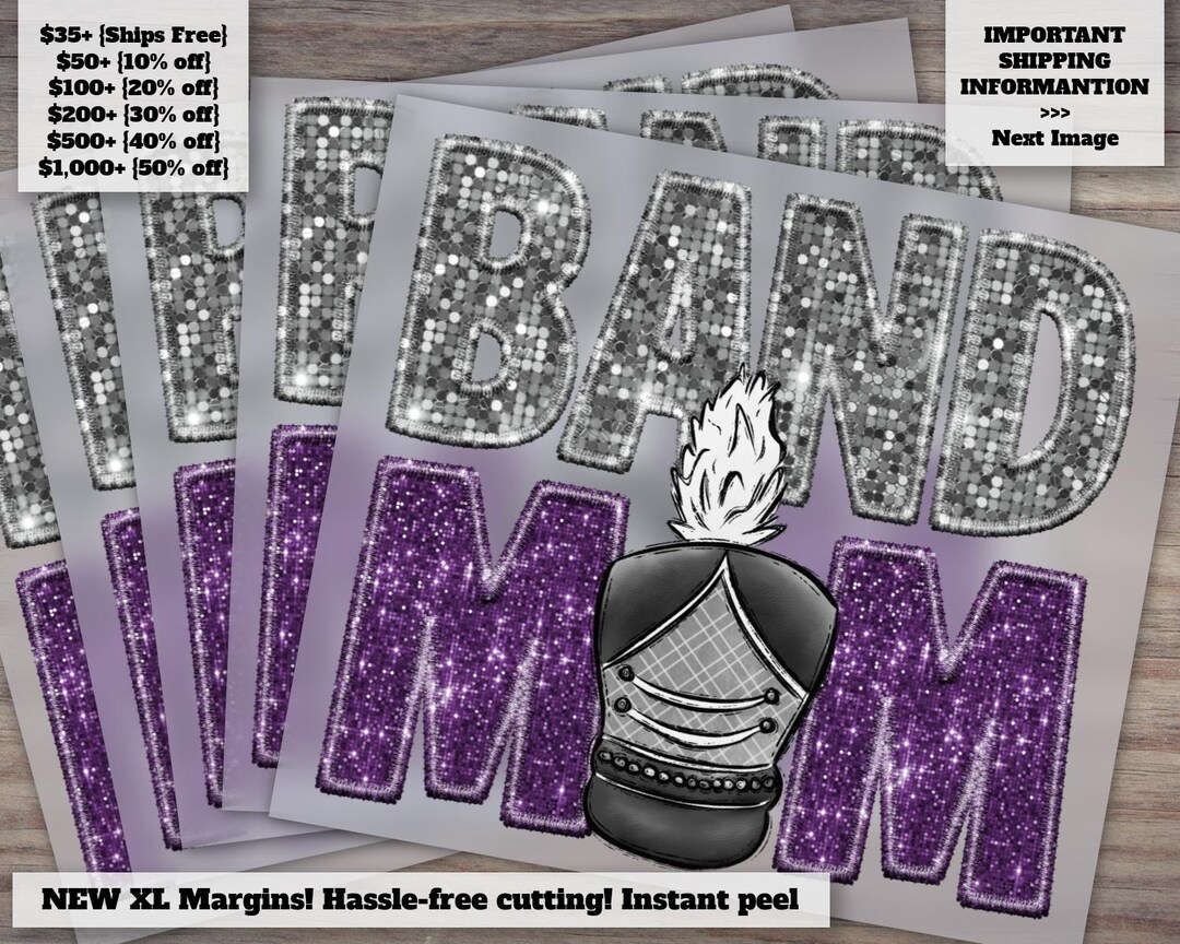 Marching Band Mom Purple and Silver Sequins, Faux Embroidery Heat ...