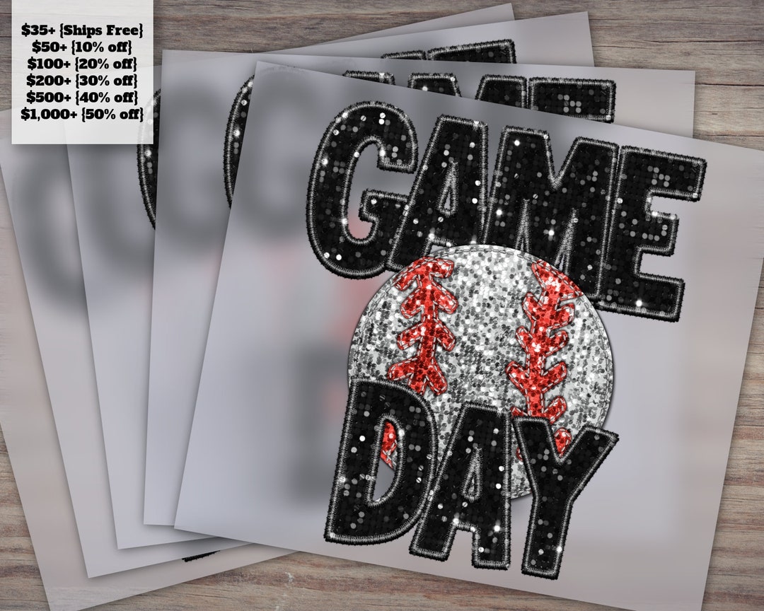 Baseball Game Day Heat Transfer Design, Faux Glitter Sequins, Ready to ...