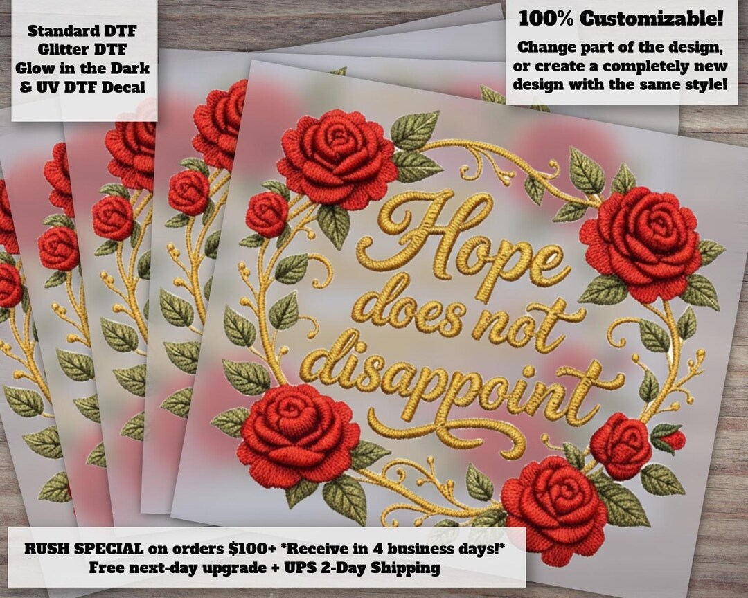 Hope Does Not Disappoint Faux Yarn Embroidered Christian DTF Heat ...