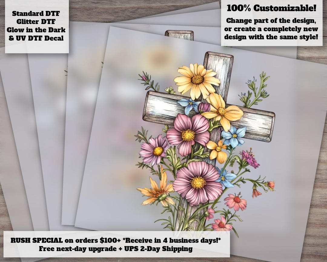 Easter Wildflower Cross Heat Transfer Floral Christian Design Ready to ...