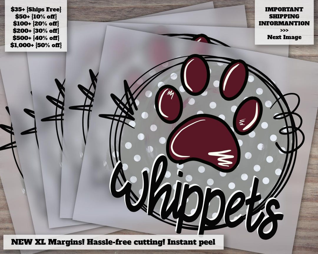 Whippets Paw Print Mascot Spirit Tee | Ready to Press Heat Transfer ...