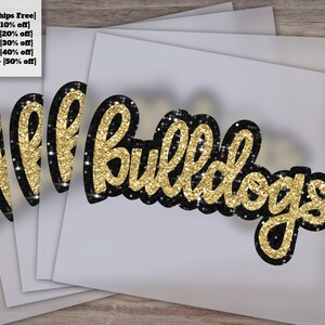 Black and Gold Glitter Bulldogs Football Patch Hand Drawn Sequins Design Ready to Press Heat ...