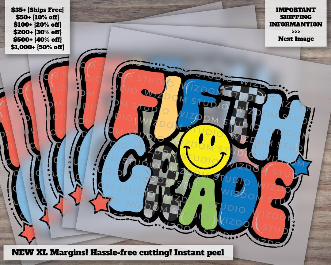 Checkered Flag Back to School 5th Grade Design, Heat Transfer DTF ...