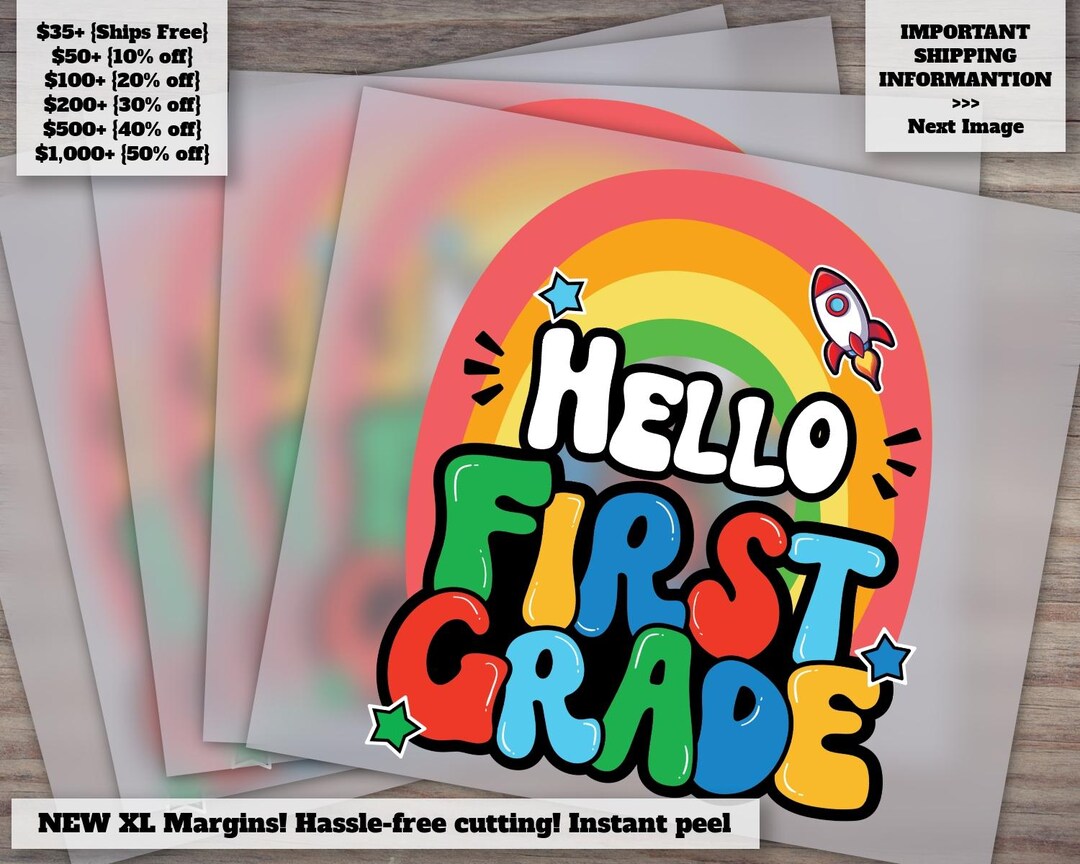 Hello First Grade Back to School Rainbow Design | Ready to Press Heat ...