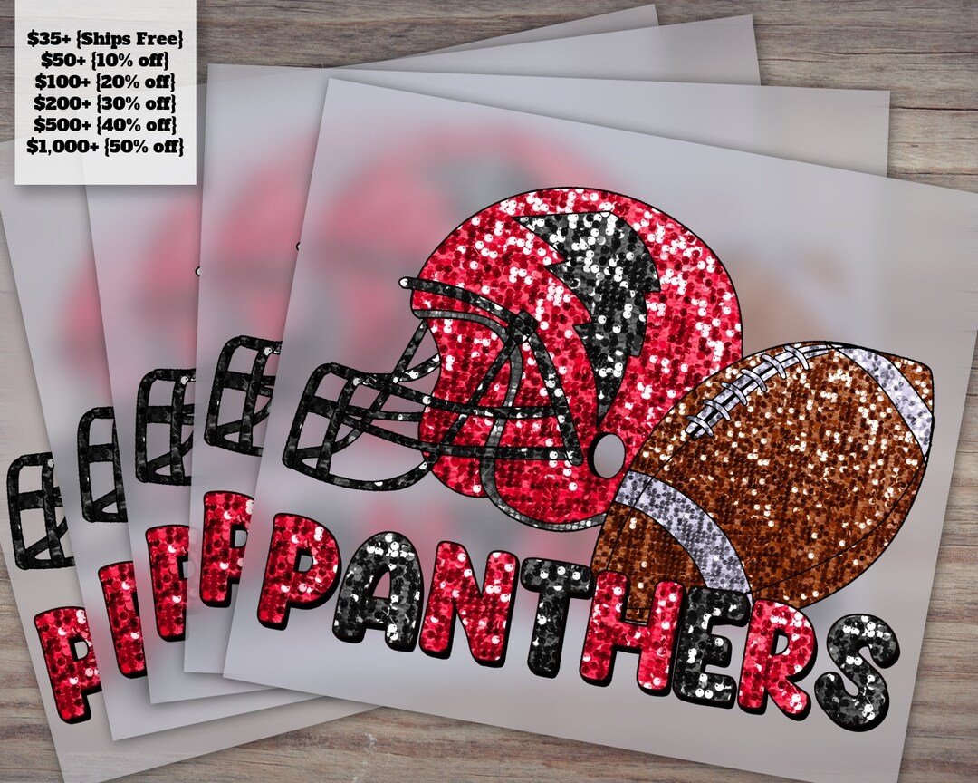 Panthers Sequin Heat Transfer Red and Black Football Ready-to-press ...