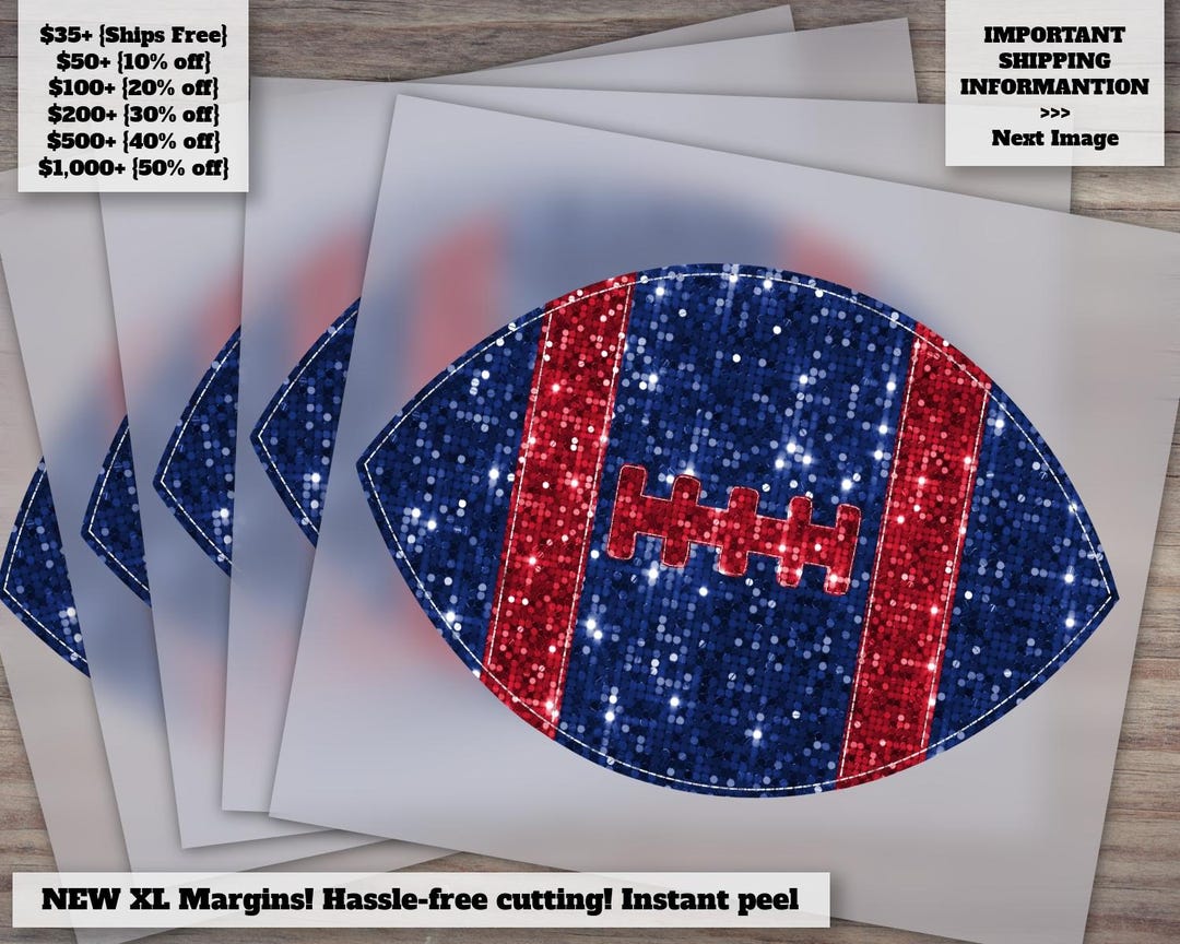 Red Blue Sequin Football Design | Hand Drawn Glitter Patch | Ready-to ...