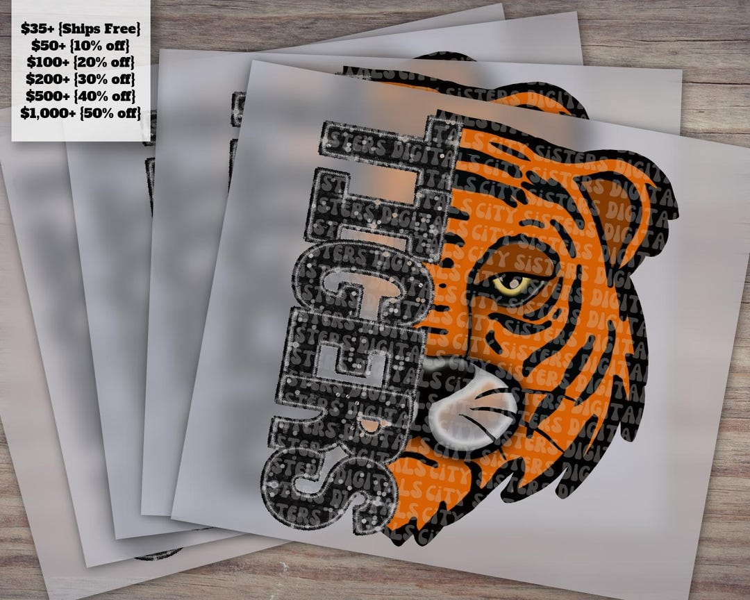 Tigers Mascot Faux Glitter Heat Transfer School Spirit DTF Ready to ...